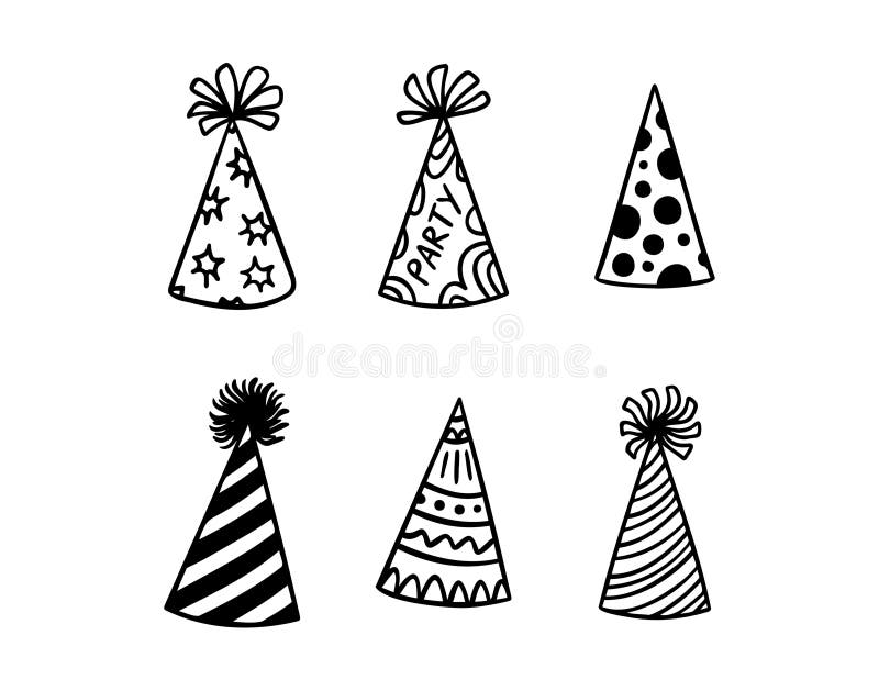 Festive Party Hats Hand Drawn Doodle Funny Set. Party Hats Drawing ...
