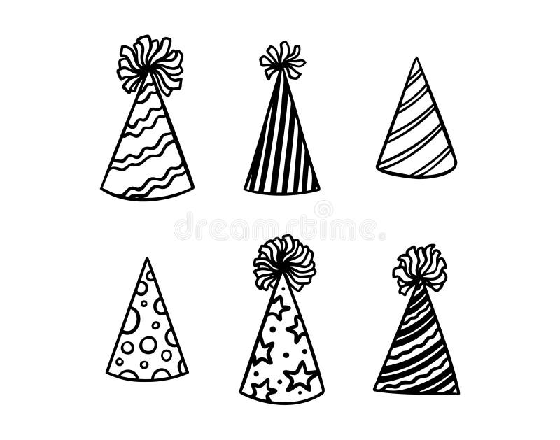 Festive Party Hats Hand Drawn Doodle Funny Set. Party Hats Drawing ...