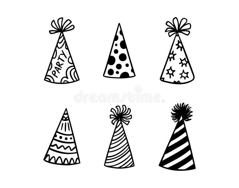 Party Happy Birthday Doodle Hand Drawn Icon Set. Outline Drawing Sketch ...