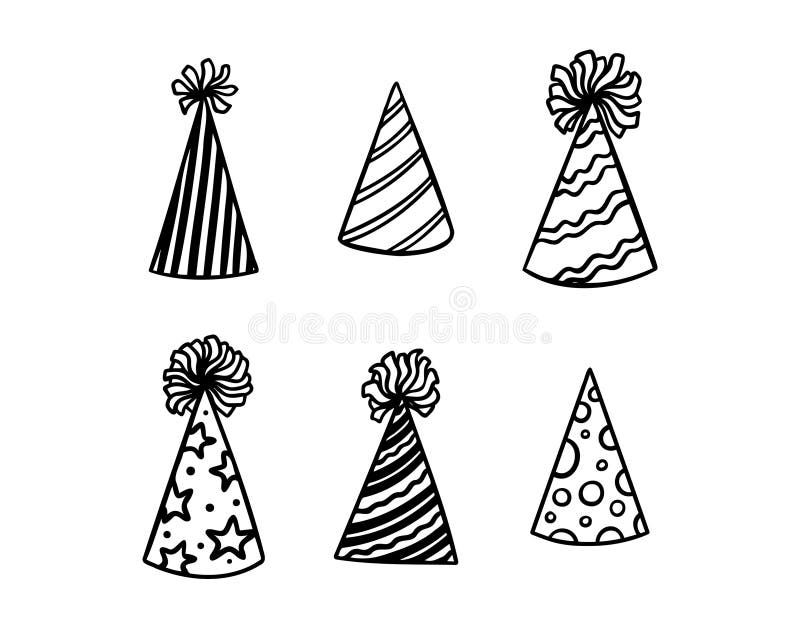 Festive Party Hats Hand Drawn Doodle Funny Set. Party Hats Drawing ...