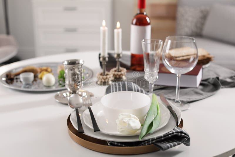 Festive Passover Table Setting at Home. Stock Photo - Image of happy ...