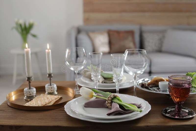 Festive Passover Table Setting at Home Stock Photo - Image of dinner ...