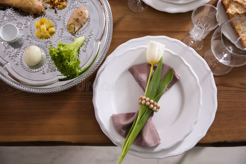 Festive Passover Table Setting, Top View. Stock Image - Image of ...