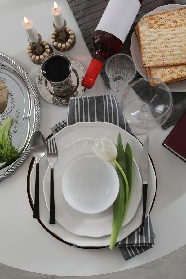 Festive Passover Table Setting, Top View. Stock Image - Image of ...