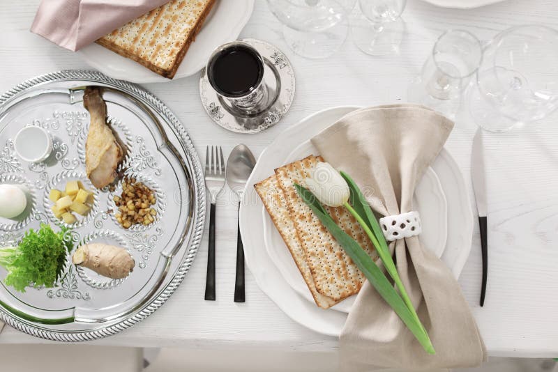 Festive Passover Table Setting, Top View. Stock Image - Image of happy ...