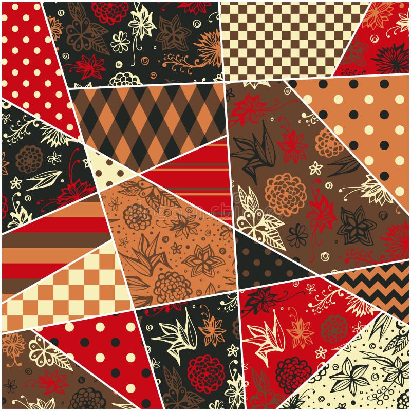 Festive Patchwork Pattern with Flowers and Abstract Geometric Prints ...
