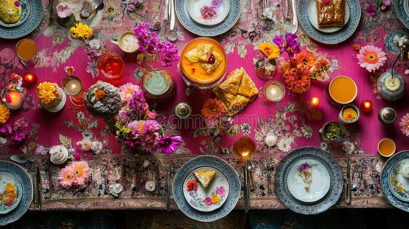 Festive Persian Dinner Party Table Overhead Stock Photo - Image of ...