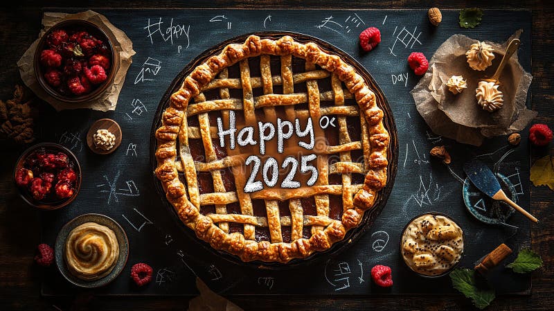 Festive Pie with Happy 2025 Message Stock Illustration - Illustration ...