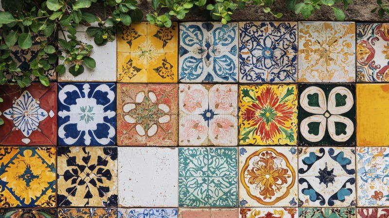 Colorful Ceramic Tiles with Intricate Patterns Stock Illustration ...