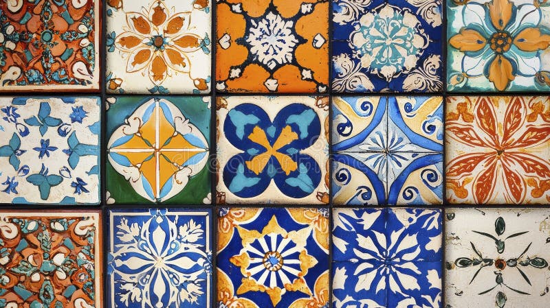 Colorful Ceramic Tiles with Intricate Patterns Stock Illustration ...