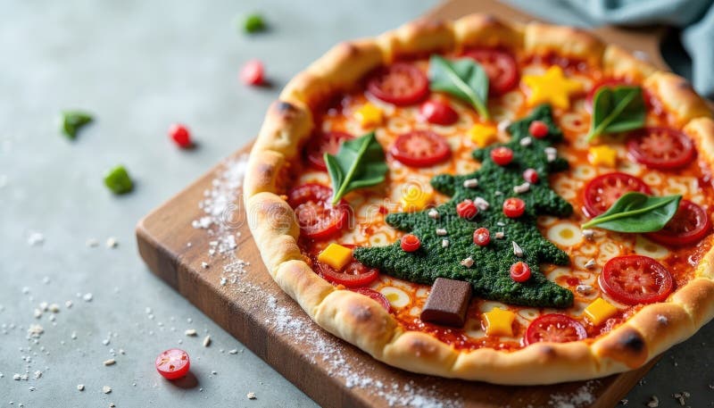 Festive Pizza Shaped Like Christmas Tree. Creative Food Art with Pizza ...