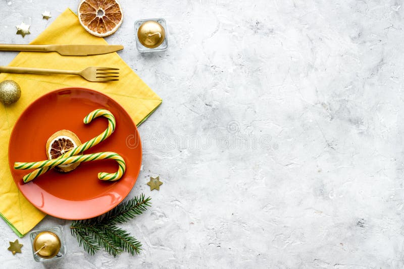Festive Place Setting for Christmas Dinner with Decoration, Top View ...