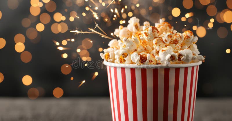 Festive Popcorn with Sparkling Lights Stock Illustration - Illustration ...