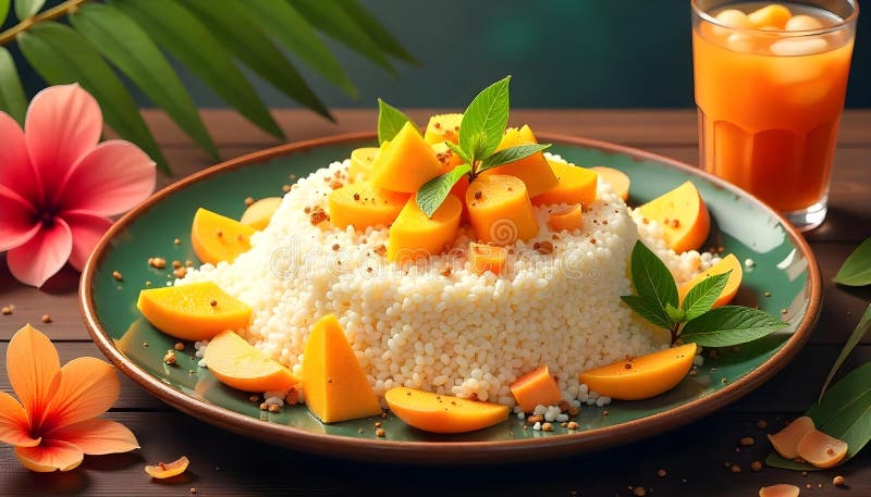 A Festive Presentation of Mango Sticky Rice Served on a Large Platter ...