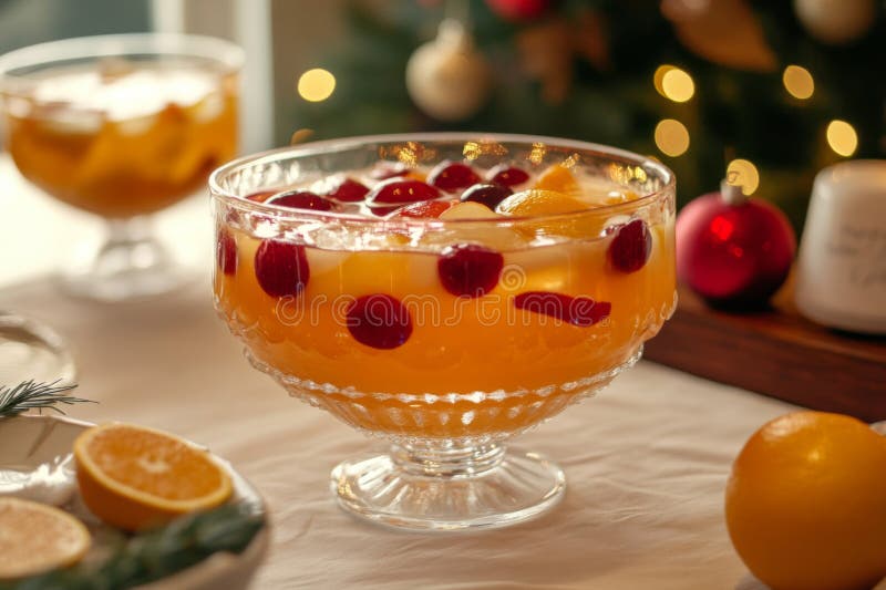 Festive Punch Bowl Filled with Fruit and Ice Stock Illustration ...
