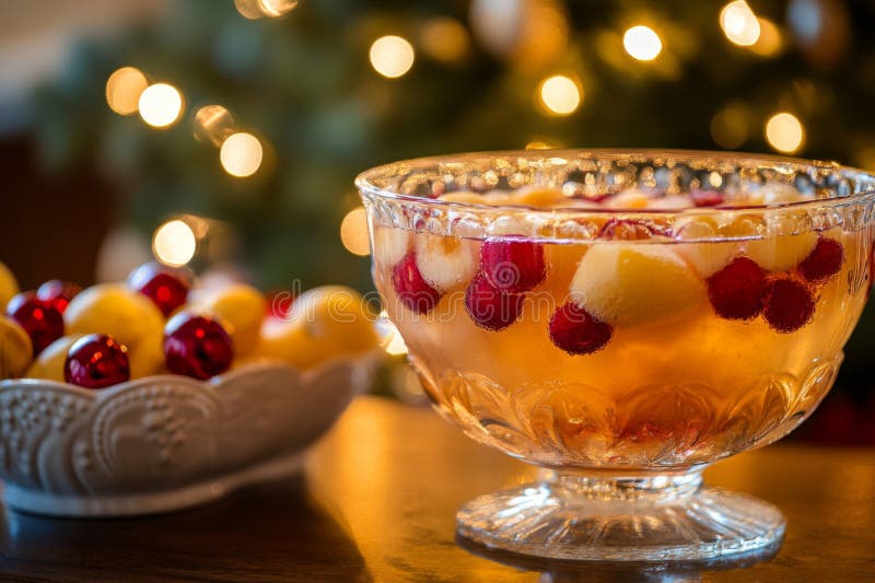 Festive Punch Bowl Filled with Fruit and Sparkling Liquid Stock ...