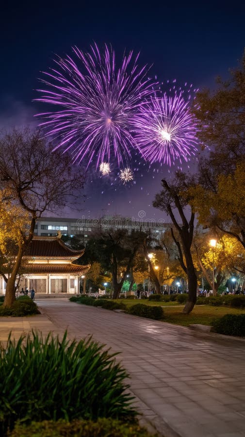 Purple fireworks in sky stock photo. Image of firecracker - 146118002