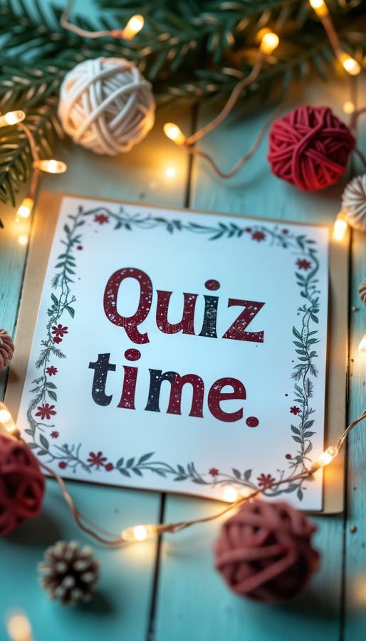 Festive Quiz Card for Game Night. Cozy Winter Decor, Warm String Lights ...
