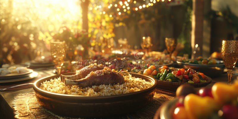 Festive Ramadan Dining Setup with Traditional Dishes and Sparkling ...