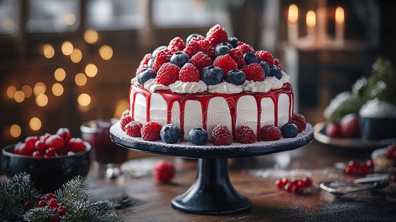 Festive Raspberry Cake, Winter Setting, Cozy Background, Holiday ...