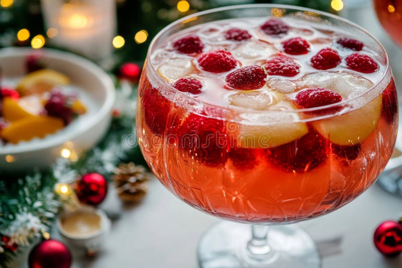 Festive Raspberry Cocktail with Ice and Lemon Stock Illustration ...