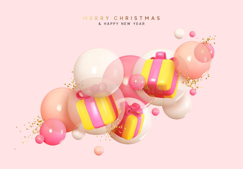 Festive Realistic 3d Composition, Gift Boxes in Transparent Round ...