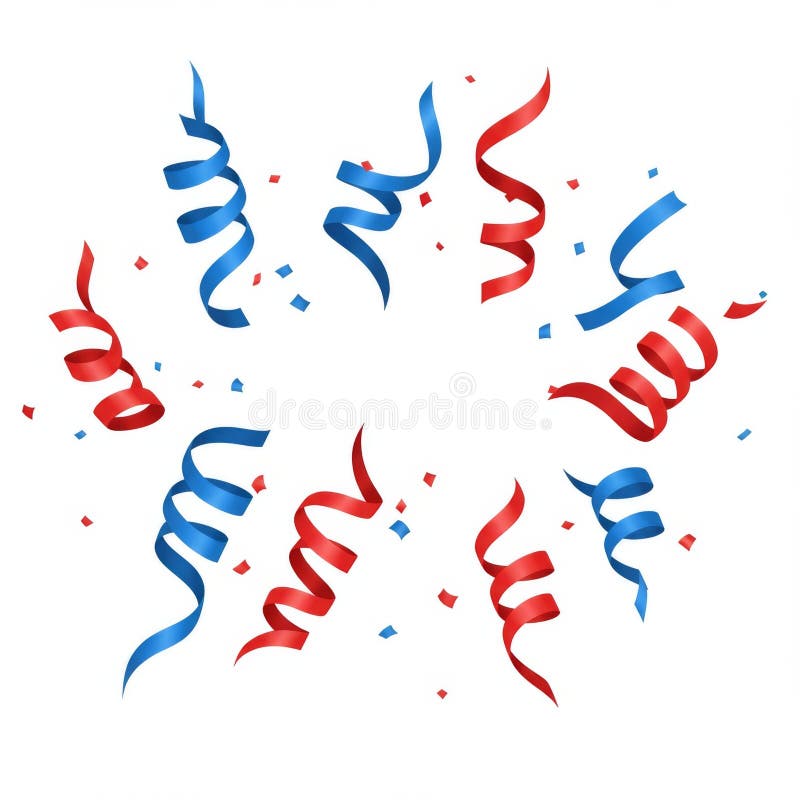 Festive Red and Blue Confetti Streamers Isolated on White Background ...