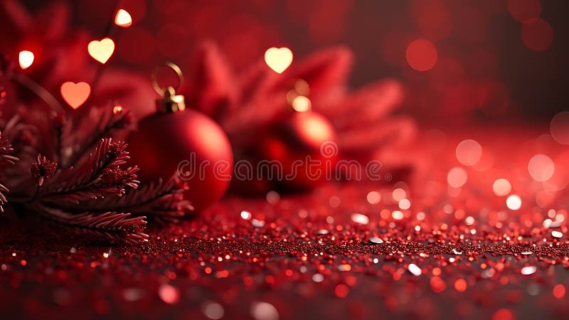 Festive Red Christmas Decorations with Sparkling Background Stock ...
