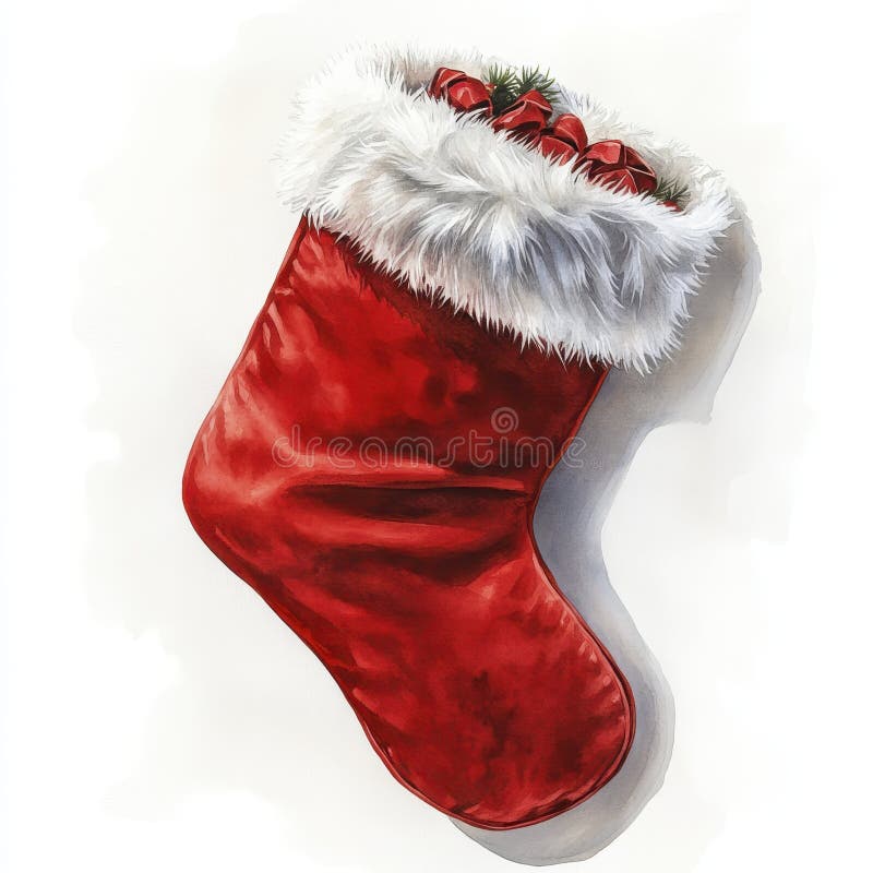 Festive Red Christmas Stocking with Fluffy White Trim on White ...