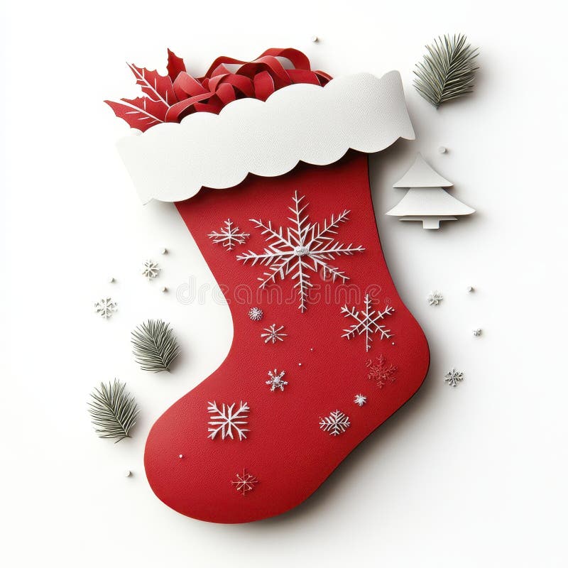 Festive Red Christmas Stocking with Fluffy White Trim on White ...