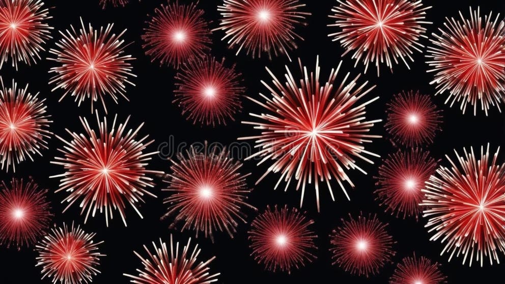 Festive Red Fireworks Exploding in Night Sky Vibrant Display of ...