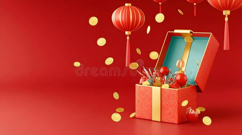 Festive Red Gift Box Overflowing with Decorations Stock Illustration ...