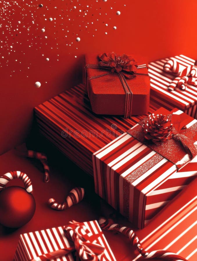 Festive Red Gift Boxes and Candy Canes Stock Image - Image of cane ...
