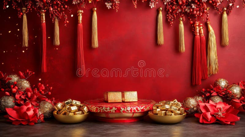 Festive Red and Gold Chinese New Year Decor Stock Illustration ...