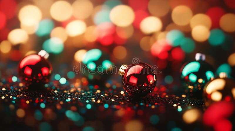 Festive Red Green Christmas Ornaments Glitter Background Stock ...