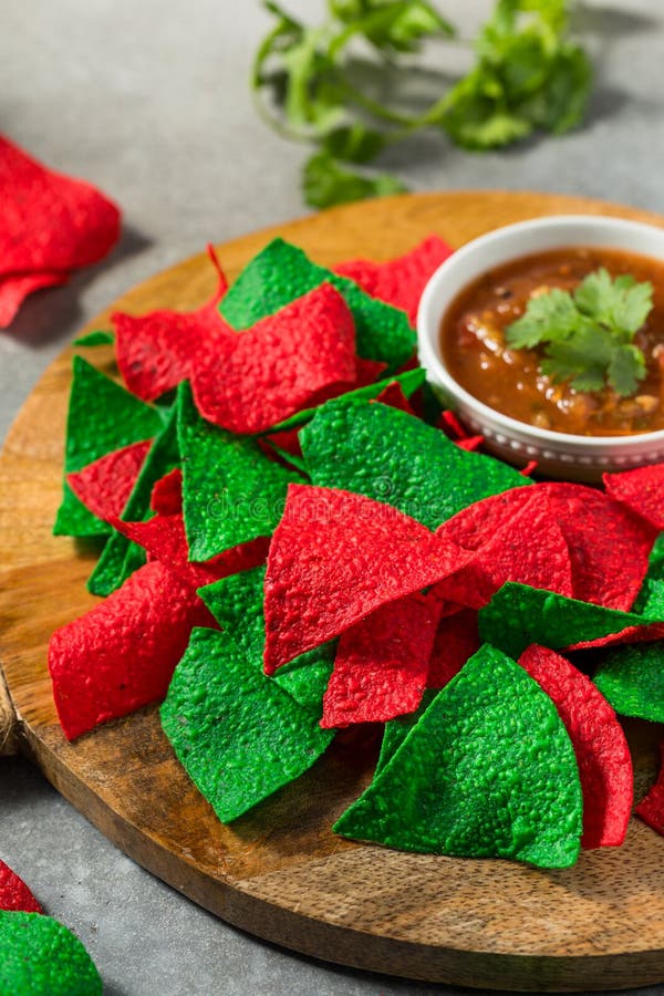 Festive Red and Green Christmas Tortilla Chips Stock Photo - Image of ...