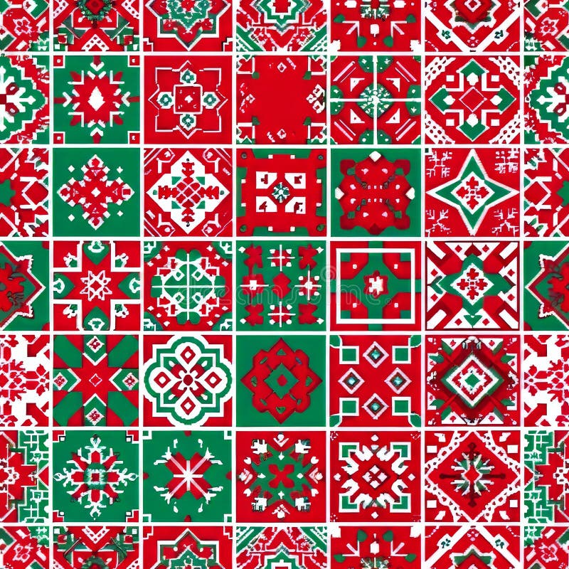 Festive Red and Green Patchwork Design with Christmas Motifs for ...