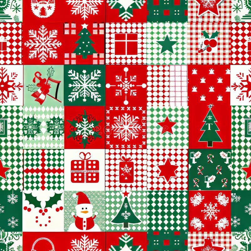 Festive Red and Green Patchwork Design with Christmas Motifs for ...
