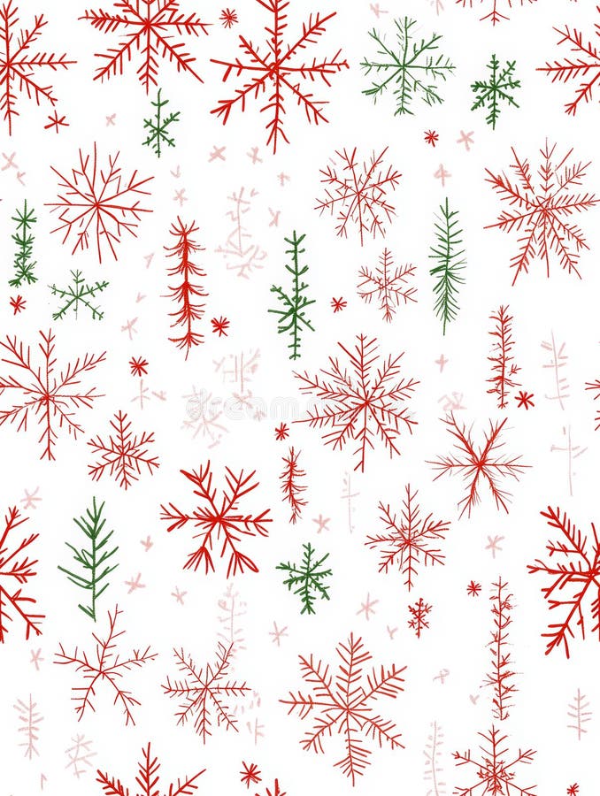 Festive Red and Green Snowflake Pattern on White Background, Christmas ...