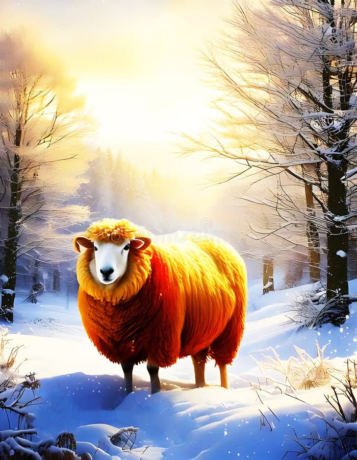 Festive Red Sheep in Winter Wonderland Stock Image - Image of outdoors ...