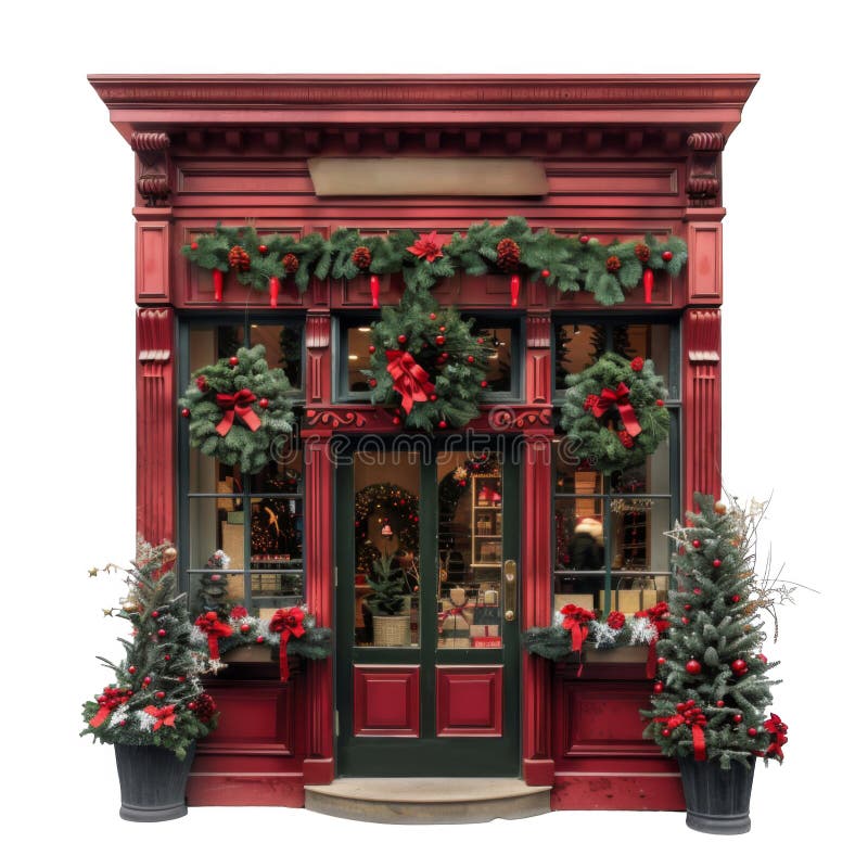 Festive Red Storefront Decorated for Christmas Stock Photo ...