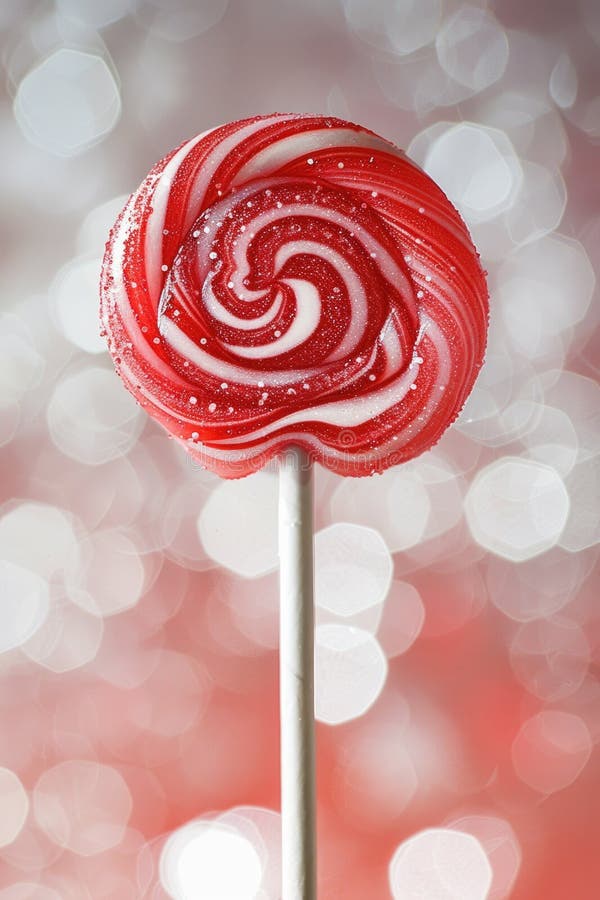 Red and White Swirled Lollipop on a Dark Background. Stock Image ...