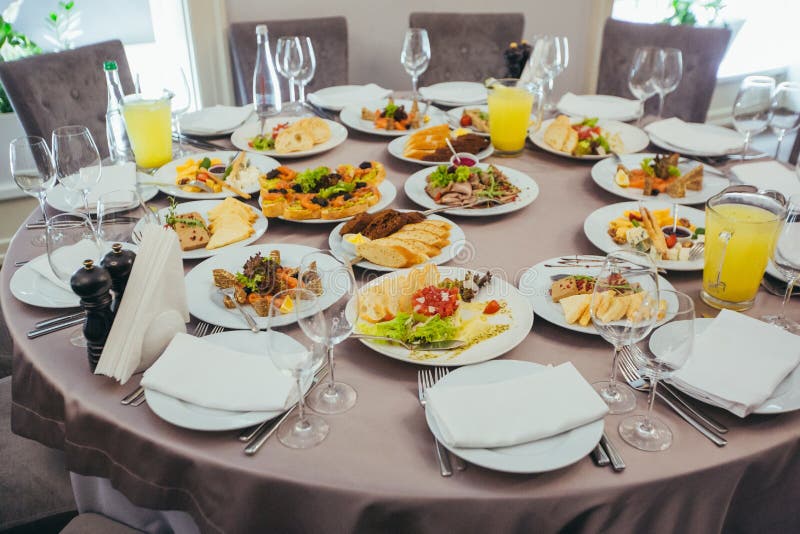 Festive Reserved Dining Table in the Restaurant Stock Photo - Image of ...
