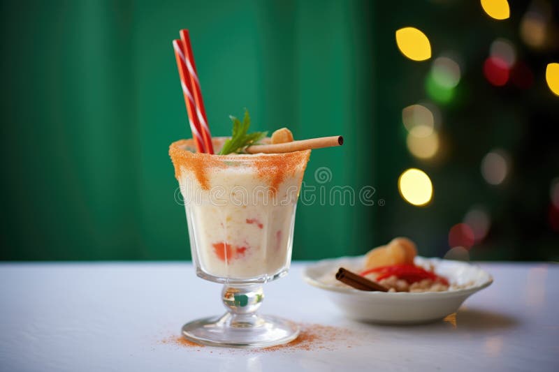 Festive Rice Pudding Drink with a Candy Cane Stirrer Stock Image ...