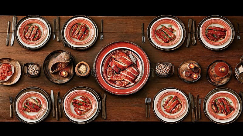 Festive Roast Chicken Dinner Table Setting Stock Photo - Image of table ...