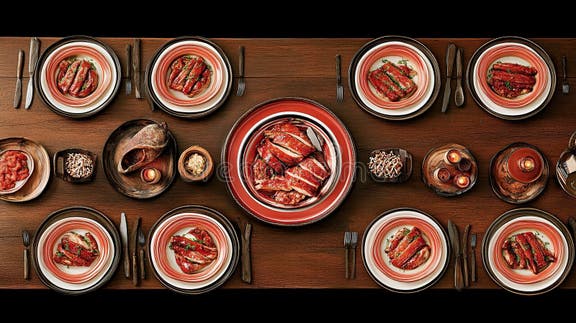 Festive Roast Chicken Dinner Table Setting Stock Photo - Image of table ...