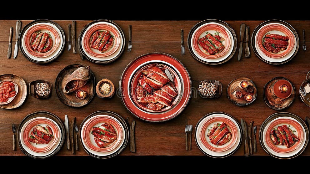 Festive Roast Chicken Dinner Table Setting Stock Photo - Image of table ...