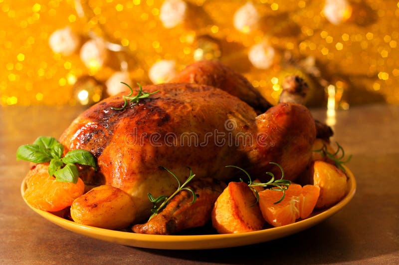 Roast Whole Turkey or Chicken Over Wooden Background Stock Image ...