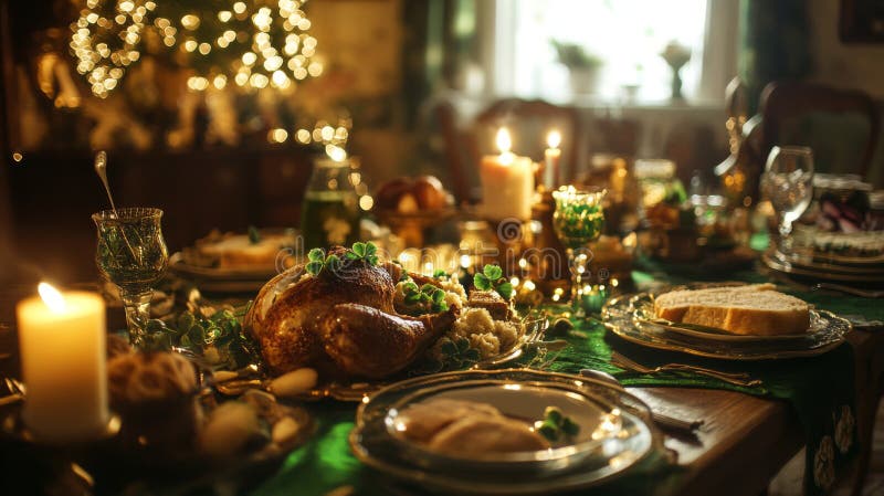 Festive Roasted Chicken Dinner Table Setting Stock Illustration ...