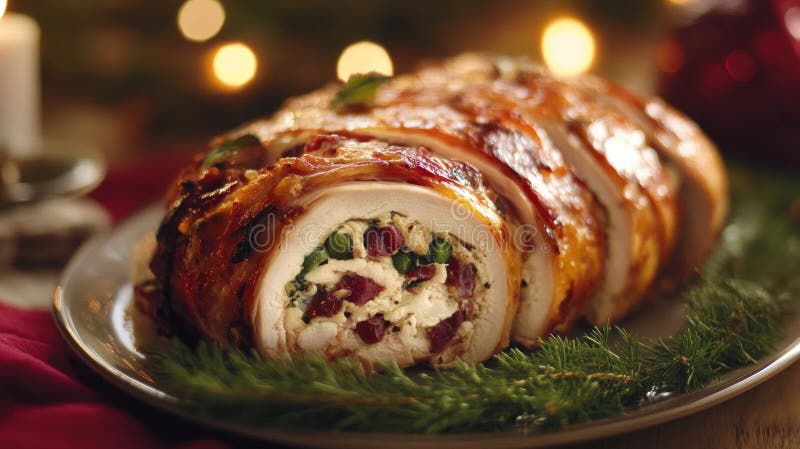 Festive Roasted Chicken Roulade with Bacon, Cranberries, and Holiday ...
